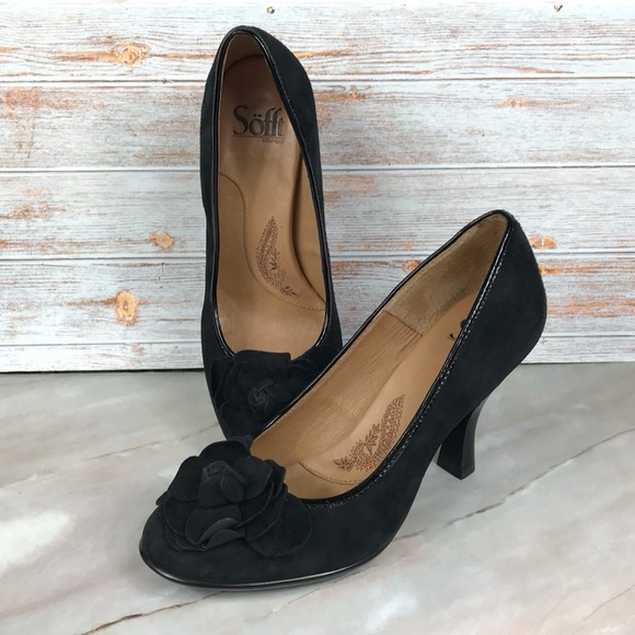 Sofft | Shoes | Sofft Fiorella Black Suede Pumps With Flower On Toe ...